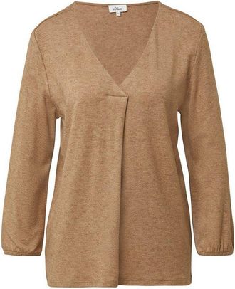 s.Oliver 3/4-Arm-Shirt T-Shirt Meliertes Shirt mit V-Ausschnitt und elastischen &Auml;rmelb&uuml;ndchen