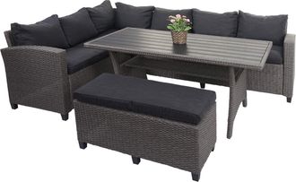 Mendler Poly Rattan Garnitur HWC-E96, Garten-/Lounge-Set Sitzgruppe, Spun Poly halbrundes Rattan - grau, Kissen anthrazit