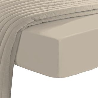 Pizuna Luxueux Drap Housse 200x200 cm Simplement Taupe, 100% Coton Longue Tige 600 Fils Armure Satin, Drap Housse de Luxe Bonnet 40 cm (Simplement Taupe Drap