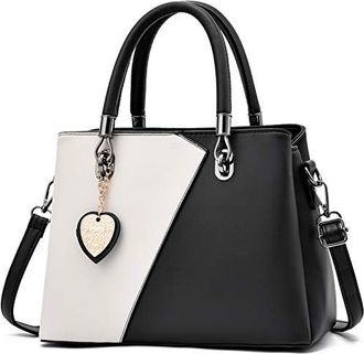I Ihayner Sac &agrave; main en cuir pour femme avec poign&eacute;e sur le dessus et initiales personnalis&eacute;es, sac &agrave; bandouli&egrave;re de couleur contrast&eacute;e pour femme, Noir, M