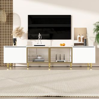 Generic 170 cm TV-Schrank, Wei&szlig;er Minimalistischer Stil mit 4 T&uuml;ren (inkl. 2 Glast&uuml;ren), Steh- und Wandmontage, Vielseitig Montierbar, Gro&szlig;er Stauraum, Perfek