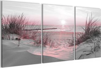 Runa Art Bilder Strand Sonnenuntergang 3 Teilig Bild auf Vlies Leinwand Deko Wohnzimmer Schlafzimmer Meer Natur Rosa Grau 041736b