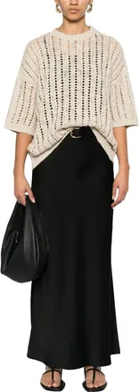 Brunello Cucinelli Open-Knit Crew Neck Sweater - Beige