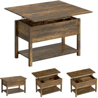 HOMCOM Table basse relevable - HOMCOM - plateau pliant, compartiment et &eacute;tag&egrave;res - panneau de particule - 100x45x50,5cm - brun rustique