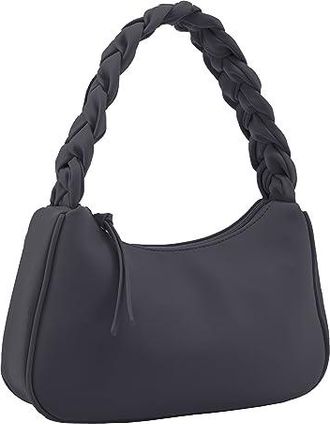Emperia Sac à bandoulière tressé avec poignée sur le dessus pour femme, petit sac fourre-tout Hobo tendance, noir