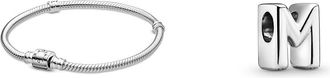Pandora Armband 598816C00-17 Frau Silber Inschrift & Moments Buchstabe M - wendbares Alphabet-Charm