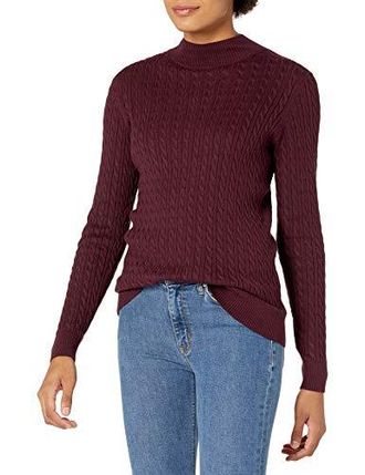 Amazon Essentials Pull Torsadé Léger Coupe Classique à Manches Longues et Col Montant Femme, Bordeaux, XXL
