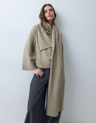 Asos pull en maille avec d&eacute;tail &eacute;charpe couleur avoine-Blanc