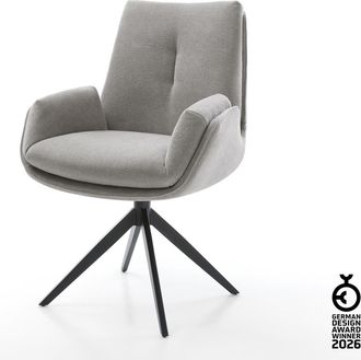 DELIFE Drehstuhl Clea-Flex Strukturstoff Soft Grau Kreuzgestell breit Schwarz 360&deg; drehbar Wippfunktion, Esszimmerst&uuml;hle