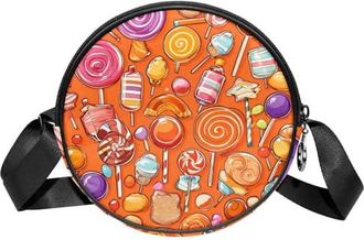 Generic Circle Sac &agrave; bandouli&egrave;re pour femme, petit sac &agrave; bandouli&egrave;re orange bonbon avec fermeture &eacute;clair, bretelles r&eacute;glables, sac &agrave; main rond d&eacute;contract&eacute; pou