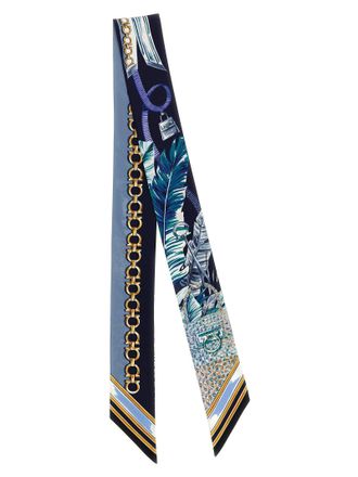Ferragamo Chain-Motif Silk Foulard Scarf - Blue