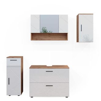 Vicco Ensemble de meubles de salle de bain Irma, Blanc brillant/Ch&ecirc;ne dor&eacute;, 4 parties