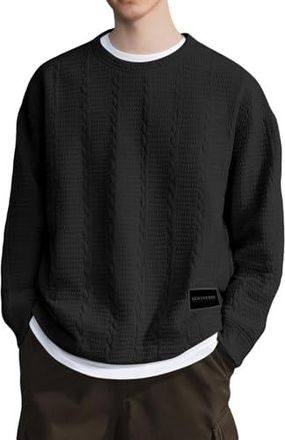 Generic Sweat-shirt uni l&eacute;ger pour homme 2026 surdimensionn&eacute; pour homme, pull doux &agrave; col ras du cou, l&eacute;ger et extensible, haut d&eacute;contract&eacute; pour toutes les ten