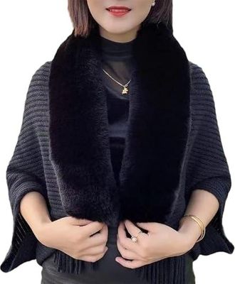 Generic Châle doux et châle avec manches pour femmes, châle tricoté ample et épais, pour robes de soirée, mariages, Noir, Taille unique