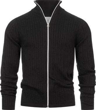 Kronstadt Herren KSCable Zip Strickjacke mit Stehkragen und Rei&szlig;verschluss | Fein-Strick Cardigan f&uuml;r M&auml;nner Black, XXL