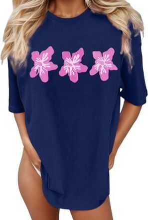 Generic T-shirt pour femme T-shirt Plage T-shirts graphiques surdimensionn&eacute;s pour femmes Baggy Chemises esth&eacute;tiques Hauts de vacances d&eacute;t&eacute;, Marine, XXL