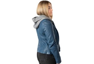 Mauritius Lederjacke MWAmmy Mauritius - Damen Lederjacke Lammnappa Kapuze blau