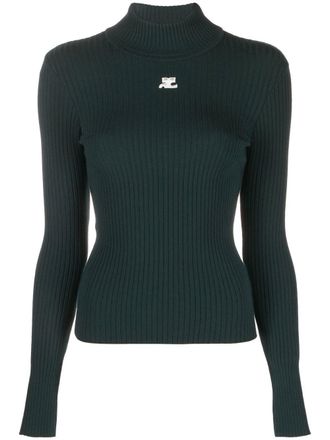 Courrèges pull nervuré à patch logo - Vert