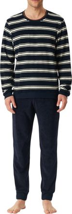 Schiesser Herren Langer Schlafanzug Pyjama Lang Frottee - 183128, Gr&ouml;&szlig;e Herren:56, Farbe:Nachtblau