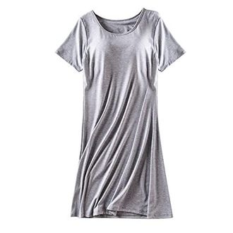 Generic Chemise de nuit midi &agrave; manches courtes en coton - Nuisette pour femme avec soutien de la poitrine - Chemise de nuit confortable - L&eacute;ger - Grande taill