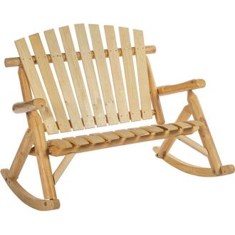 OUTSUNNY Fauteuil de jardin Adirondack &agrave; bascule rocking chair style n&eacute;o-r&eacute;tro assise dossier ergonomique bois naturel de pin