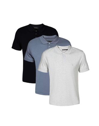 French Connection Lot de 3 polos &agrave; manches courtes en coton - Bleu