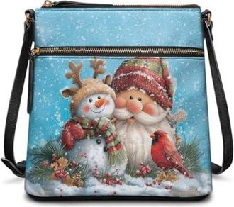 Coloranimal Petit sac &agrave; bandouli&egrave;re pour femme - Sac &agrave; main r&eacute;glable sur le th&egrave;me de No&euml;l - Sacoche zipp&eacute;e, P&egrave;re No&euml;l bonhomme de neige mignon