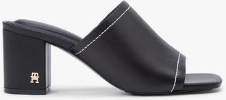 Tommy Hilfiger Mules en cuir &agrave; talon carr&eacute; et monogramme TH - Noir