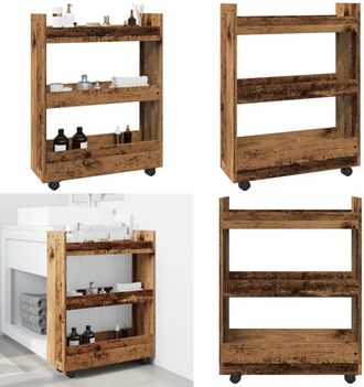 vidaXL Aufbewahrungswagen Schmal 3 Etagen Altholz-Optik Holzwerkstoff - Vidaxl