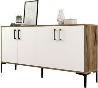 Dmora Kommode Sestante, Wohnzimmerbuffet, Wohnzimmer-Sideboard, Moderne K&uuml;chen-Speisekammer, 160x35h78 cm, Walnuss und Wei&szlig;