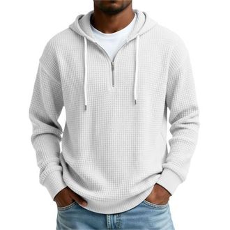 Generic Sweat &agrave; capuche pour homme avec fermeture &eacute;clair 1/4 - T-shirt &agrave; manches longues avec capuche - Confortable - Couleur unie - Coupe droite - Pull en tr