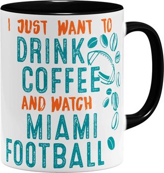 OM3 Miami-Coffee - Tasse - Keramik Becher - American Football Mug - 11oz 325ml - Beidseitig Bedruckt - Schwarz