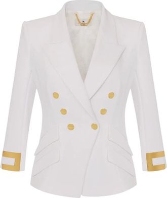 Elisabetta Franchi Doppiopetto Cr&ecirc;pe Stretch Blazer - - Jackets - Damen - Beige - M
