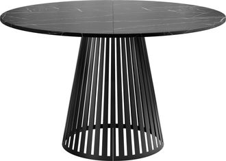 Mirjan24 Ausziehbarer Esstisch Cumair 120, Runder Esszimmertisch für 4-6 Personen, Beine aus Stah, Praktischer Tisch für Küche, Geeignet für Wohnzimmer (Black 