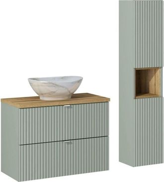 Comad Meuble vasque à poser 80 cm + colonne - A tiroirs - Vert Roseau - Livraison gratuite