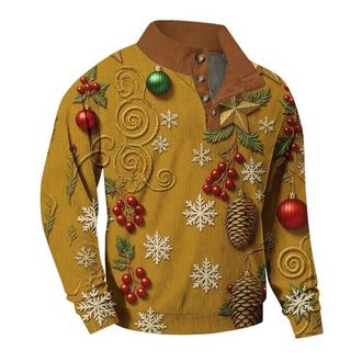 Generic Pull à col rond pour homme - Pull de Noël amusant à imprimé graphique de Noël - Sweat-shirt à manches longues et fermeture éclair quart de temps - Déc