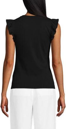 Lands End Baumwollripp-Top mit Volants, Damen, Größe:44-46 regular, Schwarz, Baumwolle/Elasthan, by Lands End