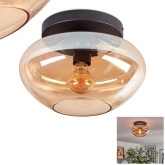 HOFSTEIN Deckenleuchte Mertola, 1-flammige Deckenlampe aus Metall/Glas in Schwarz/Bernsteinfarben, Leuchte im Retro/Vintage-Design (Schirm &Oslash; 30 cm), E27, Esszi