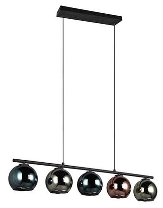 Reality Reality Suspension Sheldon R31305017, métal noir mat, métal noir mat, verre bleu/vert/cuivre, sauf 5x E14