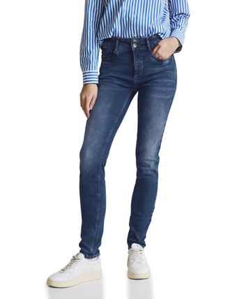 Street One Damen A377228 Jeanshose Slim und High, Mid Blue Washed, 28W / 32L