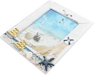 Artibetter Holz Bilderrahmen 7 Zoll Vertikal Wei&szlig; mit Segelbootmotiv Maritimes Wohnaccessoire aus Nat&uuml;rlichem Massivholz Dekorativer Desktop Fotorahmen f&uuml;r Heimd