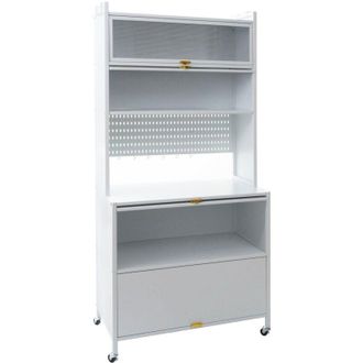 Hhg neuwertig] K&uuml;chenschrank 478, K&uuml;chenregal Schrank Arbeitsplatte Schrankf&auml;cher rollbar Metall 175x80x42cm wei&szlig;