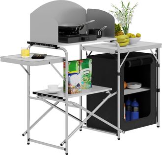 Woltu faltbar Campingschrank Campingküche inkl.Tragetasche mit Aluminiumgestell Reiseküche tragbar/klappbar Outdoor Campingmöbel aus Alu und MDF für Picknic