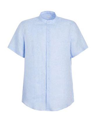 8 by YOOX LINEN KOREAN COLLAR S/SLEEVE REGULAR-FIT SHIRT