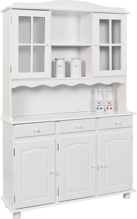 MID.YOU Mid.you Buffet, Wei&szlig;, Holz, Kiefer, massiv, 6 F&auml;cher, 3 Schubladen, 130x198x43 cm, Beim&ouml;bel erh&auml;ltlich, K&uuml;chen, K&uuml;chenm&ouml;bel, Buffetschr&auml;nke