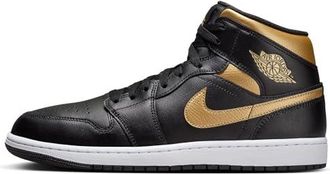 Nike Air Jordan 1 Mid Mens Shoes (DQ8426-071, Black/White/Metallic Gold) Size 11.5