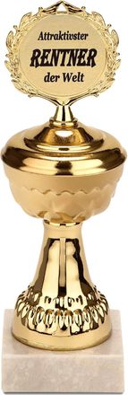 Brubaker Pokal - goldene Trophäe mit Marmorsockel - Geschenkidee für Rentner - Motiv: Attraktivster Rentner der Welt