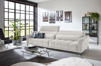 Möbelando Big-Sofa >Wolve< in taupe, 2 elektrische XXL-Sitztiefenverstellungen, Nosagunterfederung, Polyätherschaum, 2 manuell verstellbare Kopfteile, inkl. 2 Z