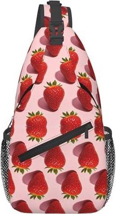 Generic Mode Sacoche Tactique Joli dessin de fraise Roses Sac Bandouli&egrave;re Multifonction Sac Poitrine pour Femme Cyclisme Homme