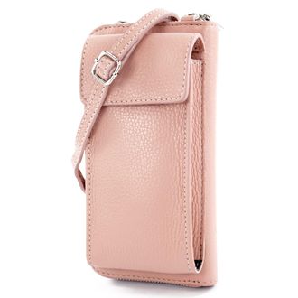 modamoda.de P06 Damen Leder Umh&auml;ngetasche Geldb&ouml;rse Handytasche 6,5 Zoll handmade in Italy, Farbe:Rosabeige dunkel